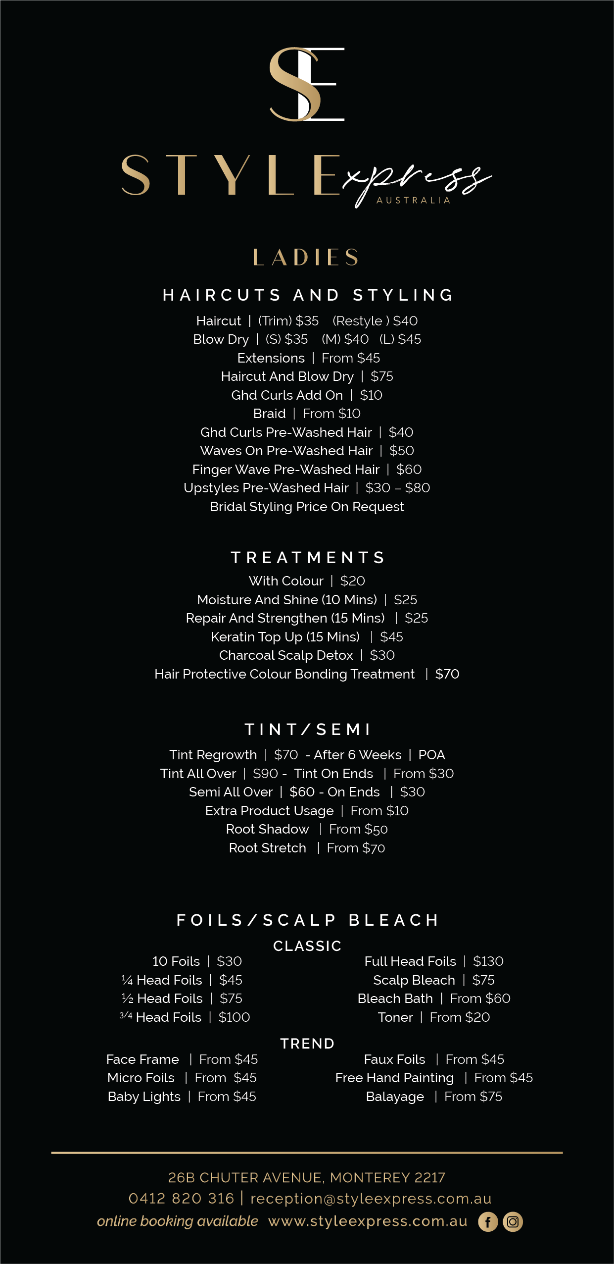 Price Guide – Style Express